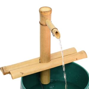 Bamboo Accents Water Fountain with Pump for Patio, Indoor/Outdoor, Adjustable 12-Inch Half-Round Flat Base, Split-Resistant Bamboo