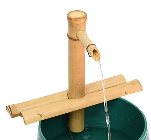 Bamboo Accents Water Fountain with Pump for Patio, Indoor/Outdoor, Adjustable 12-Inch Half-Round Flat Base, Split-Resistant Bamboo