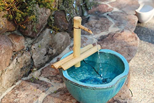 Bamboo Accents Water Fountain with Pump for Patio, Indoor/Outdoor, Adjustable 12-Inch Half-Round Flat Base, Split-Resistant Bamboo