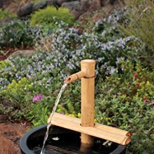 Bamboo Accents Water Fountain with Pump for Patio, Indoor/Outdoor, Adjustable 12-Inch Half-Round Flat Base, Split-Resistant Bamboo