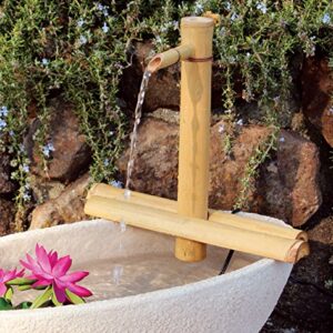 Bamboo Accents Water Fountain with Pump for Patio, Indoor/Outdoor, Adjustable 12-Inch Half-Round Flat Base, Split-Resistant Bamboo