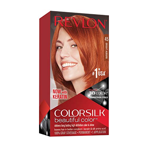 REVLON Colorsilk Beautiful Color Permanent Hair Color with 3D Gel Technology Keratin 100 Gray Coverage Hair Dye, 45 Bright Auburn, 6 Ounce