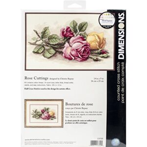 dimensions 'rose cuttings' floral counted cross stitch kit, 14'' x 9'', multi-colored, 14 count