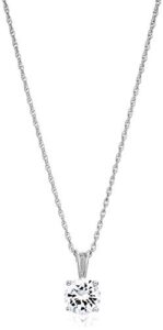 amazon essentials platinum plated sterling silver cubic zirconia round cut solitaire pendant necklace (8mm), 18"