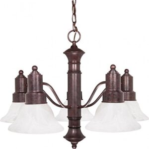 nuvo 60/191 five light gotham chandelier, 19.5 in, old bronze/alabaster glass