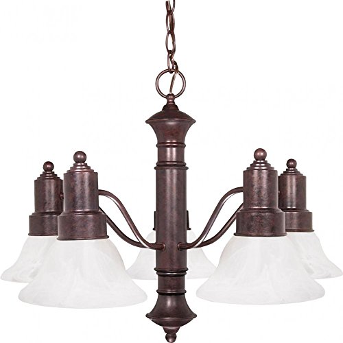 Nuvo 60/191 Five Light Gotham Chandelier, 19.5 in, Old Bronze/Alabaster Glass