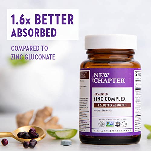 New Chapter Zinc Supplement, Fermented Zinc Complex, ONE Daily for Immune Support + Skin Health + Non-GMO Ingredients, Easy to Swallow & Digest, 60 Count (2 Month Supply)