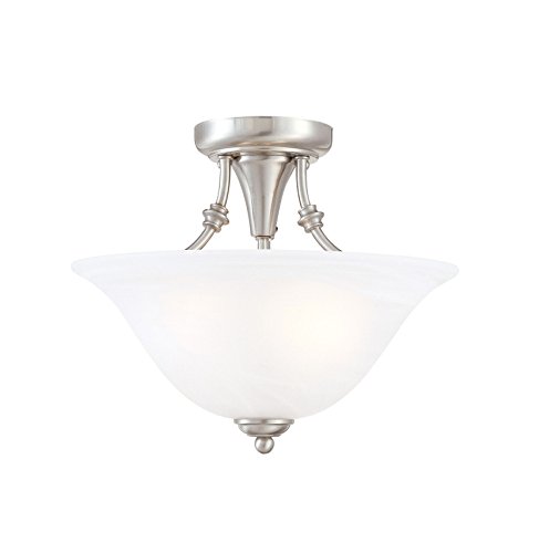 Hardware House 544676 Bristol 13-by-11-Inch 2-Light Semi-Flush Ceiling Fixture with Brushed-Nickel Finish and Alabaster-Glass Shade