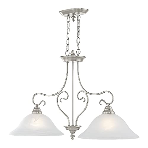 Livex Lighting 6132-91 Island Pendant with White Alabaster Glass Shades, Brushed Nickel 21.25x34.50x13.00