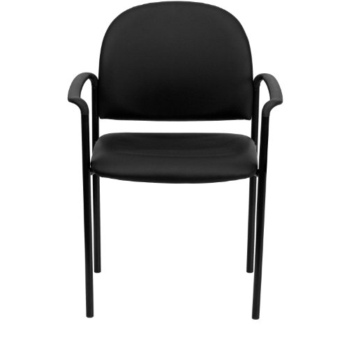 Flash Furniture Tiffany Comfort Black Vinyl Stackable Steel Side Reception Chair with Arms