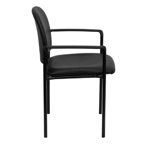 Flash Furniture Tiffany Comfort Black Vinyl Stackable Steel Side Reception Chair with Arms