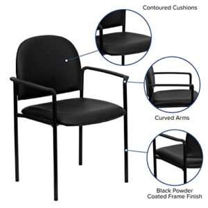 Flash Furniture Tiffany Comfort Black Vinyl Stackable Steel Side Reception Chair with Arms