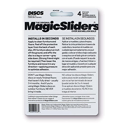 Magic Sliders 4038 Series 1-1/2" Sliding Disc, Gray, Pack of 4,Grey