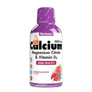 bluebonnet nutrition liquid calcium citrate calcium citrate, magnesium citrate, vitamin d3, bone health, gluten free, soy free, milk free, kosher, 16 fl oz, 32 servings, mixed berry flavor