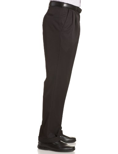 Haggar mens Mynx Gabardine Hidden Expandable Waistband Classic Fit Front Pleated dress pants, Black, 38W x 30L US