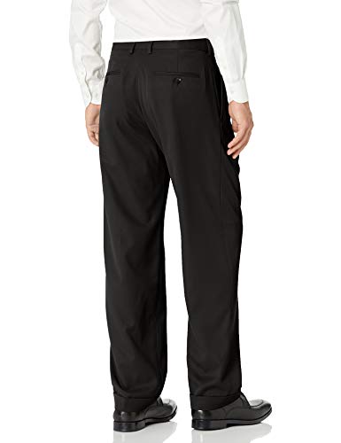 Haggar mens Mynx Gabardine Hidden Expandable Waistband Classic Fit Front Pleated dress pants, Black, 38W x 30L US