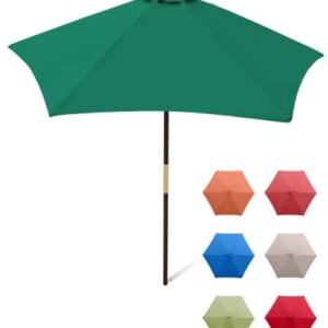 Formosa Covers 7 ft Wood Outdoor Patio Umbrella Market Style - Tilt Mechanism Eucalyptus Teak Oil - Enhance Your Outdoor Space - Perfect for Small Patio, Deck, Bistro, and Poolside - Hunter Green