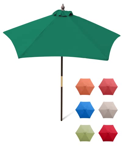 Formosa Covers 7 ft Wood Outdoor Patio Umbrella Market Style - Tilt Mechanism Eucalyptus Teak Oil - Enhance Your Outdoor Space - Perfect for Small Patio, Deck, Bistro, and Poolside - Hunter Green