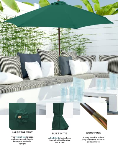 Formosa Covers 7 ft Wood Outdoor Patio Umbrella Market Style - Tilt Mechanism Eucalyptus Teak Oil - Enhance Your Outdoor Space - Perfect for Small Patio, Deck, Bistro, and Poolside - Hunter Green