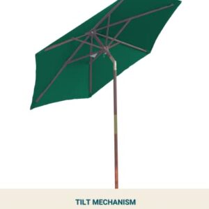 Formosa Covers 7 ft Wood Outdoor Patio Umbrella Market Style - Tilt Mechanism Eucalyptus Teak Oil - Enhance Your Outdoor Space - Perfect for Small Patio, Deck, Bistro, and Poolside - Hunter Green