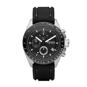 fossil men's decker quartz silicone chronograph watch, color: silver/black (model: ch2573ie)