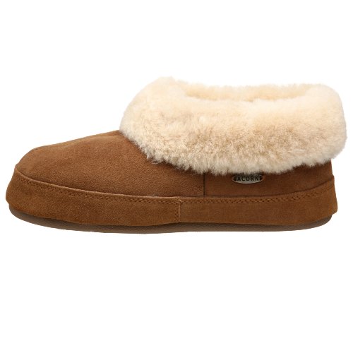 Acorn Shearling Bootie Slippers for Women - Genuine Sheepskin, Memory Foam, Non-Slip, Durable - House Slippers with Indoor/Outdoor Sole