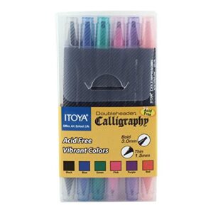 profolio by itoya, double header calligraphy marker, 1.5mm and 3mm chisel tips - assorted colors, set of 6