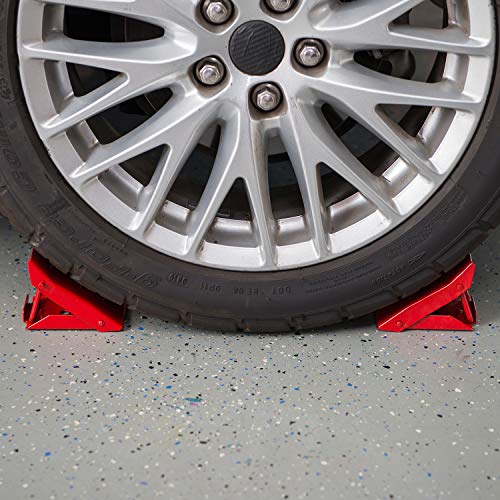 BIG RED 2 Pack Steel Wheel Chock Foldable Tire Stop for Car, Red, TD3553