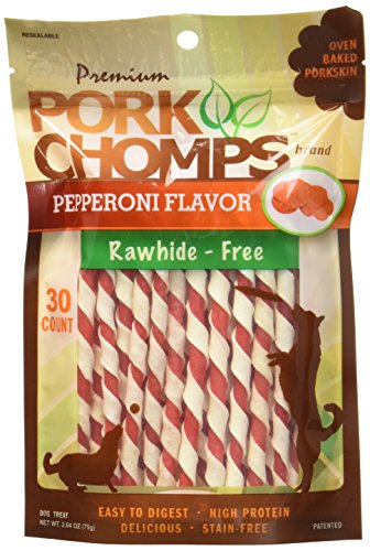 Pork Chomps Baked Pork Skin Dog Chews, 5-inch Mini Twists, Pepperoni Flavor Wrap, 30 Count