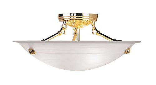 Livex Lighting 4273-02 Flush Mount with White Alabaster Glass Shades, Polished Brass