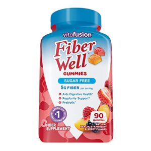 vitafusion fiber well sugar free fiber supplement, peach, strawberry and blackberry flavored supplements, 90 count