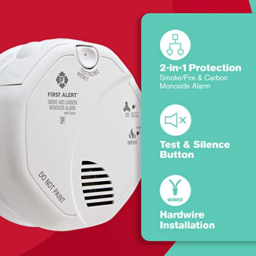 FIRST ALERT Battery Powered BRK SC7010BV Hardwired Talking Photoelectric Smoke and Carbon Monoxide (CO) Detector , White