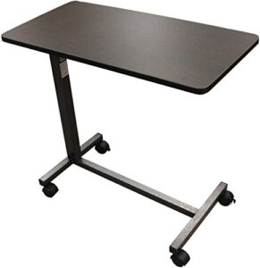 drive medical 13067 adjustable non tilt top overbed table with wheels for hospital and home use, standing desk, silver vein