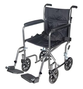 drive medical tr37e-sv lightweight folding transport wheelchair with swing-away footrest, silver