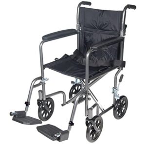 Drive Medical TR37E-SV Lightweight Folding Transport Wheelchair with Swing-Away Footrest, Silver