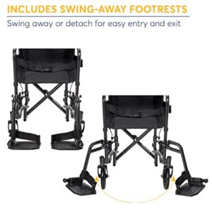 Drive Medical TR37E-SV Lightweight Folding Transport Wheelchair with Swing-Away Footrest, Silver