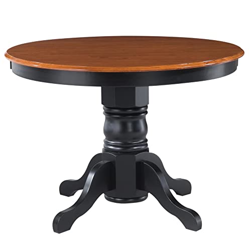 Home Styles Black Oak 42-inch Round Pedestal Dining Table with Hardwood Solids Construction, a Oak Top, and Cabriole Legs