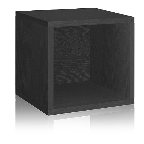 Way Basics Eco Stackable 1 tier Storage Cube, Cubby Organizer (Tool-Free Assembly and Uniquely Crafted from Sustainable Non Toxic zBoard paperboard), Black Wood Grain