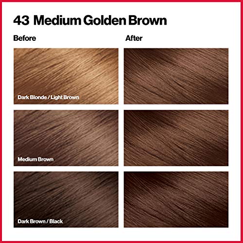 Revlon Colorsilk Beautiful Color, Permanent Hair Dye with Keratin, 100% Gray Coverage, Ammonia Free, 43 Medium Golden Brown