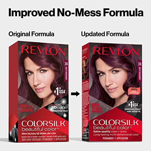 Revlon Colorsilk Beautiful Color, Permanent Hair Dye with Keratin, 100% Gray Coverage, Ammonia Free, 53 Light Auburn