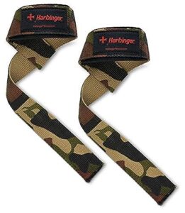 harbinger padded cotton lifting straps with neotek cushioned wrist (pair), camo