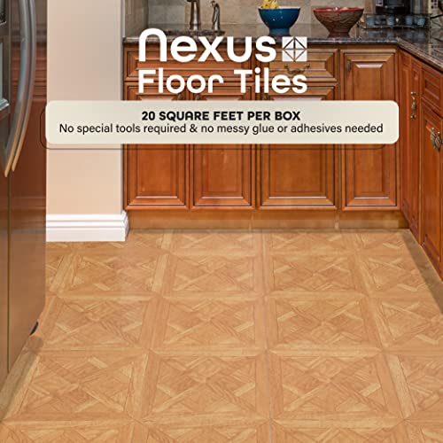 Nexus Self Adhesive 12-Inch Vinyl Floor Tiles, 20 Tiles - 12" x 12", Classic Paquet Oak Slate Pattern - Peel & Stick, DIY Flooring for Kitchen, Dining Room, Bedrooms & Bathrooms by Achim Home Decor