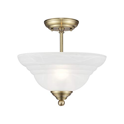 Livex Lighting 4259-01 Flush Mount with White Alabaster Glass Shades, Antique Brass