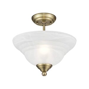 Livex Lighting 4259-01 Flush Mount with White Alabaster Glass Shades, Antique Brass