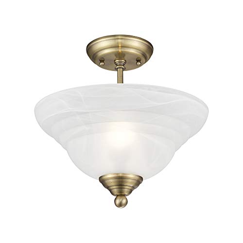 Livex Lighting 4259-01 Flush Mount with White Alabaster Glass Shades, Antique Brass