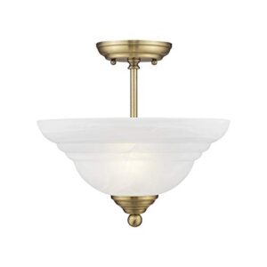 Livex Lighting 4259-01 Flush Mount with White Alabaster Glass Shades, Antique Brass