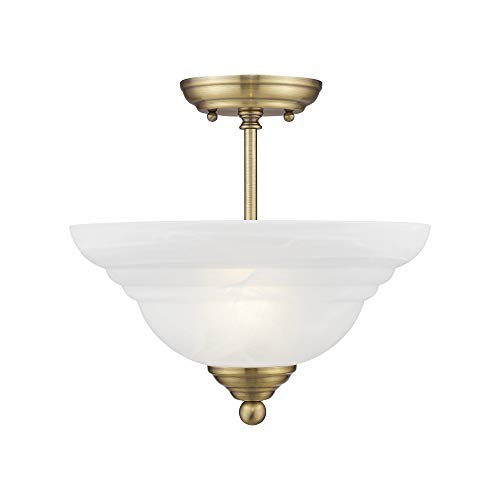 Livex Lighting 4259-01 Flush Mount with White Alabaster Glass Shades, Antique Brass