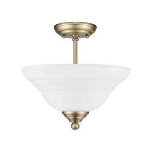 Livex Lighting 4259-01 Flush Mount with White Alabaster Glass Shades, Antique Brass