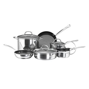 farberware millennium stainless steel nonstick cookware set, 10-piece pot and pan set, stainless steel