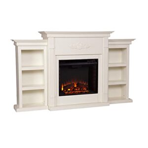 sei furniture tennyson electric bookcases fireplace, ivory